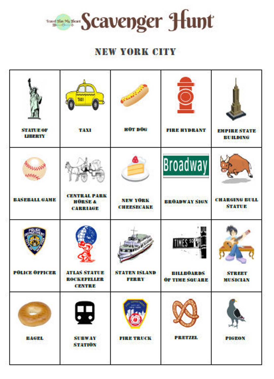 New York Scavenger Hunt ~ PDF Printable ~ Vacation Planning ~ Holiday ...