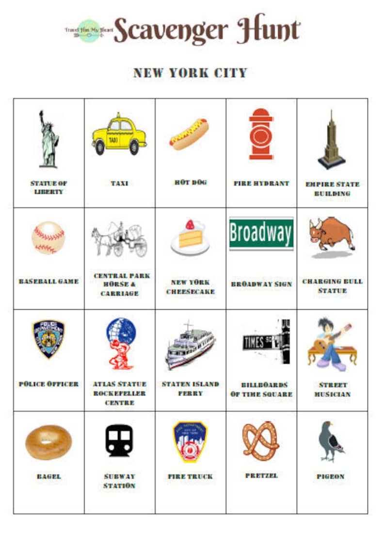 New York Scavenger Hunt PDF Printable Vacation Planning - Etsy Sweden