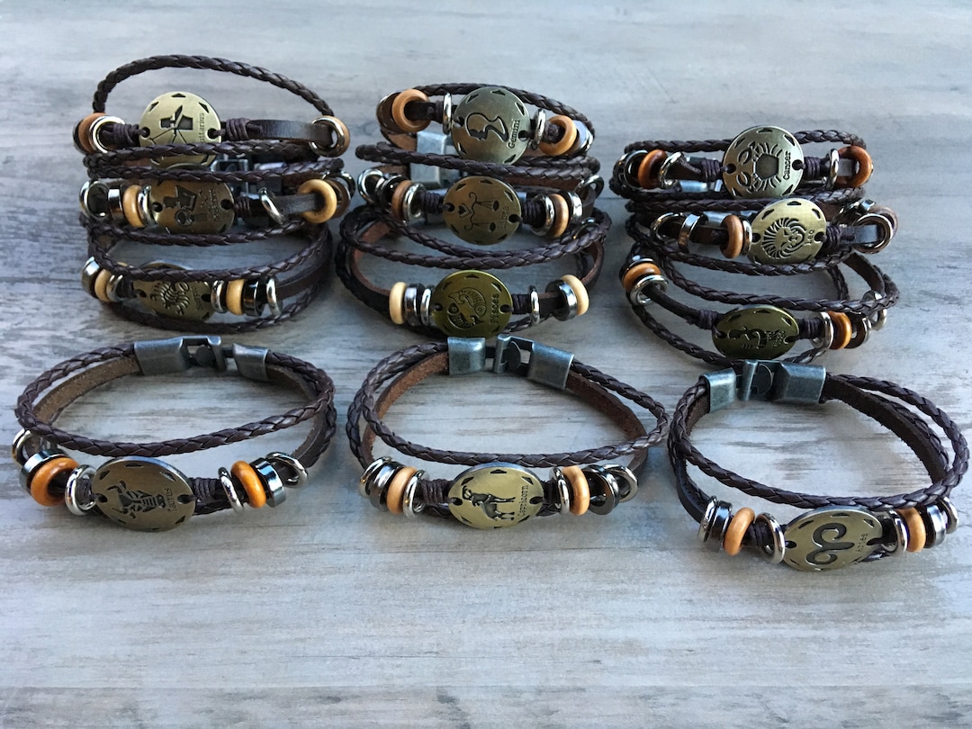 Brown Leather Zodiac, Astro Bracelet, Men Women, Gift Present, Handmade ...