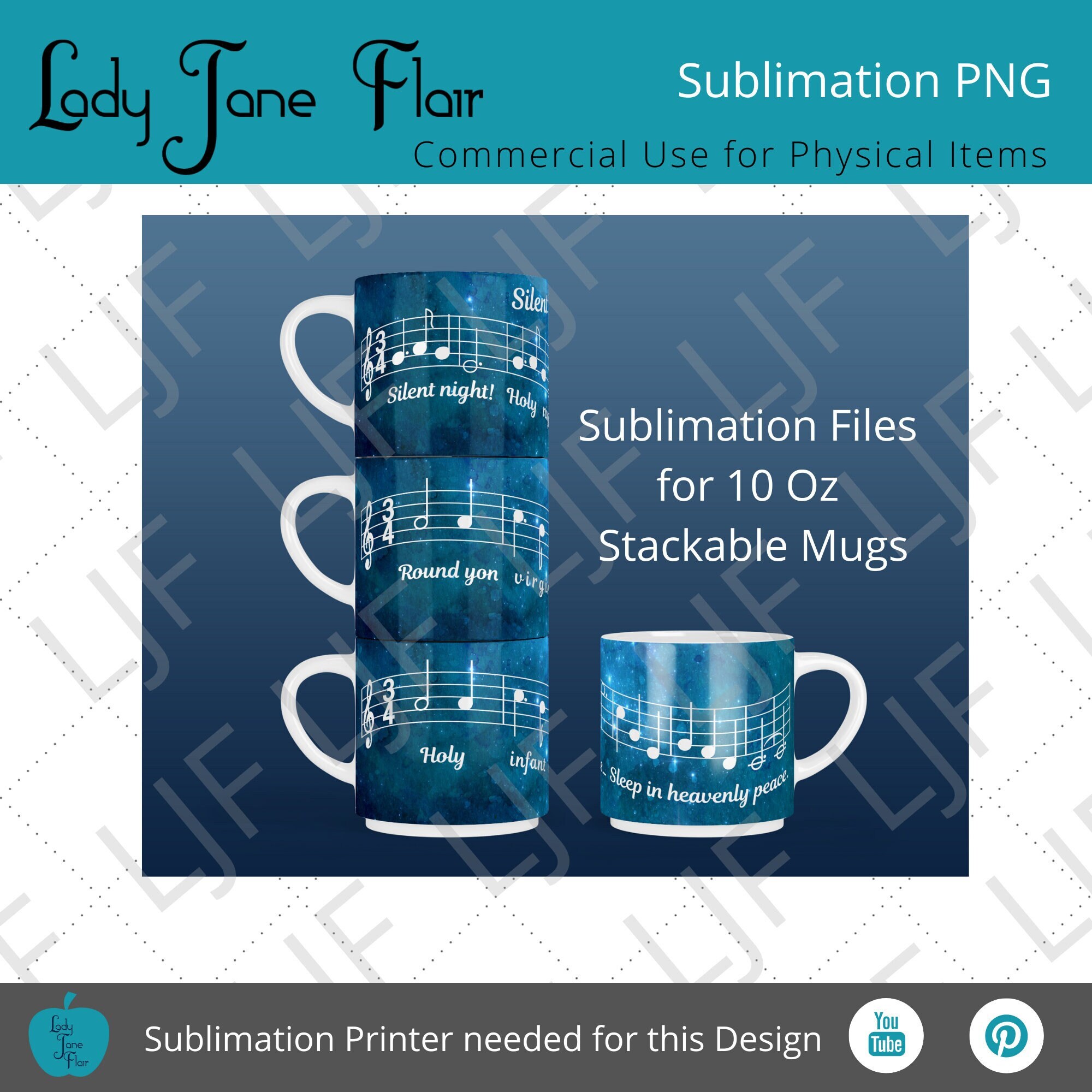 10 Oz Stackable Mug Design for Sublimation Silent Night Mug - Etsy