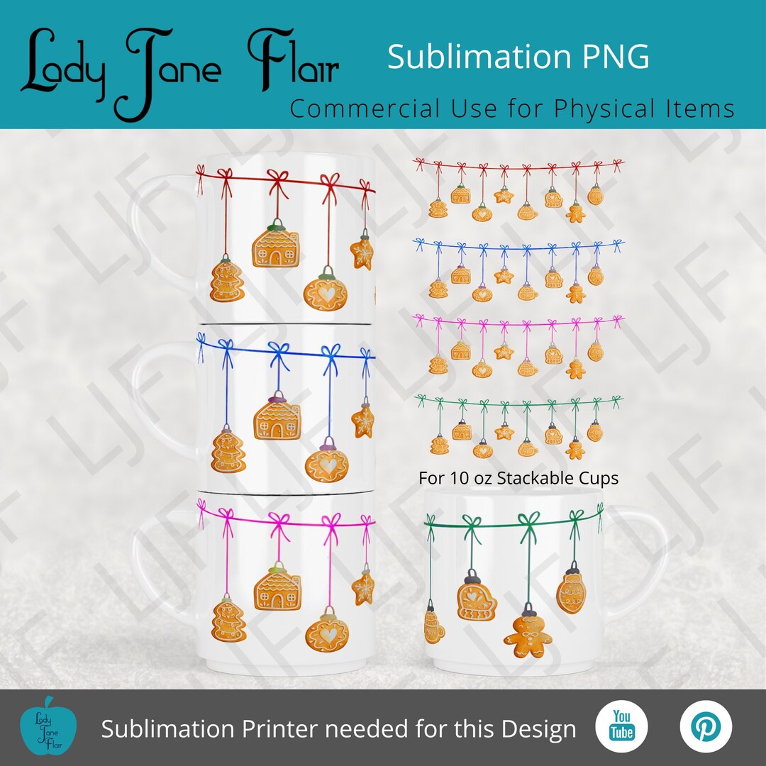 10 Oz Stackable Gingerbread Cookie Garland Mug and Coaster Designs for ...