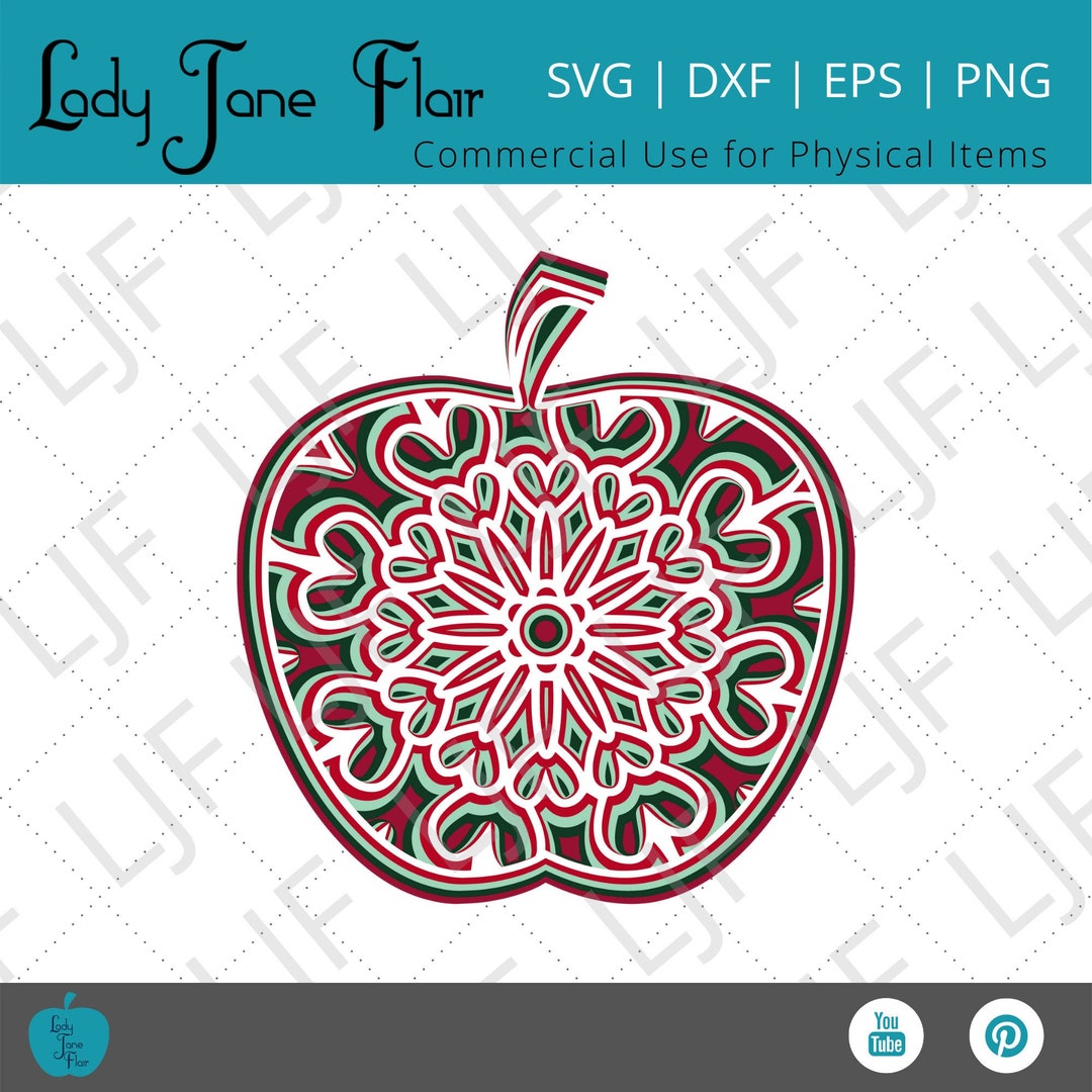 3D Mandala Apple 5 Layer Svgs - Multilayers for Laser Cutting ...