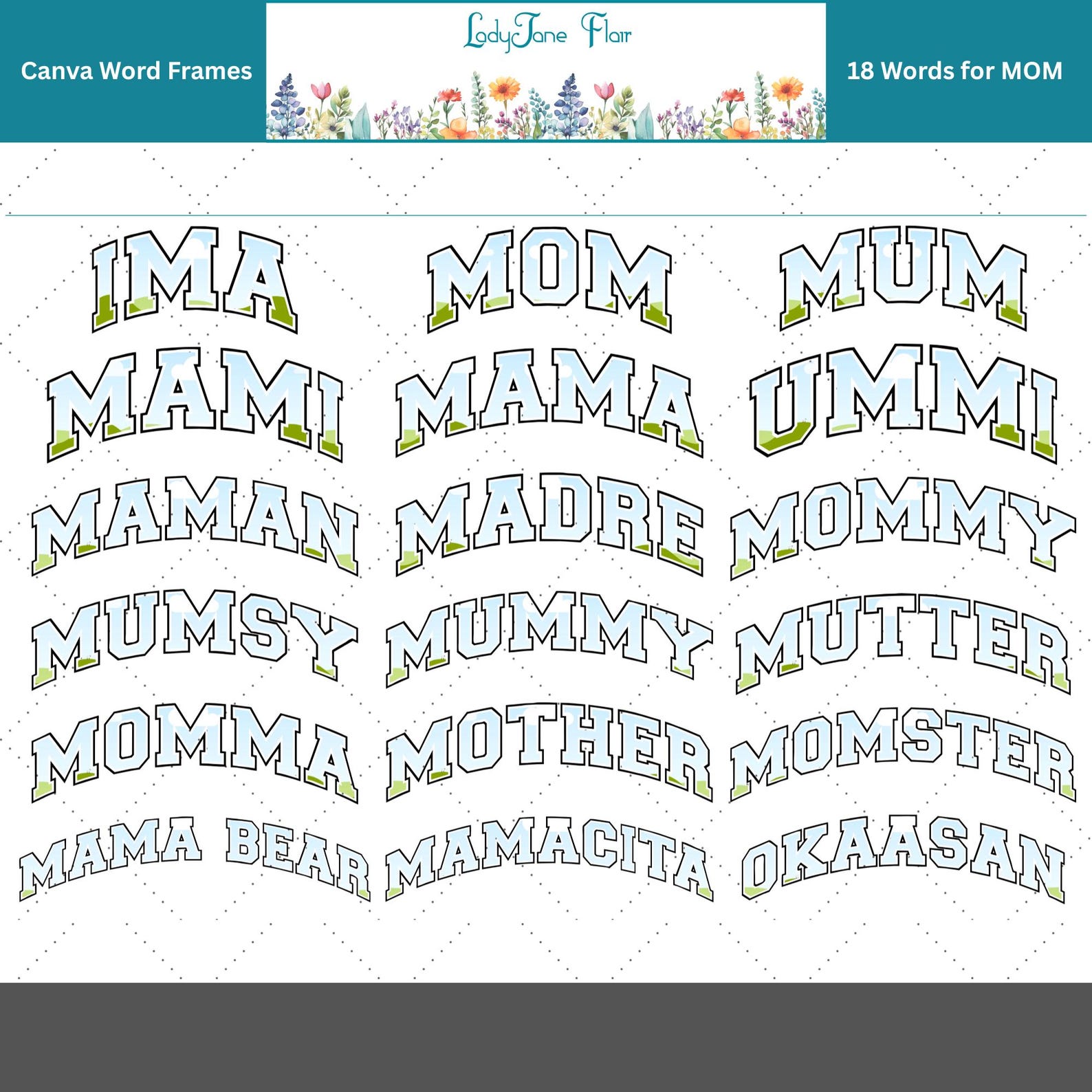Varsity Mom Names, Canva Letter Frames Bundle (PDF Download) - Etsy
