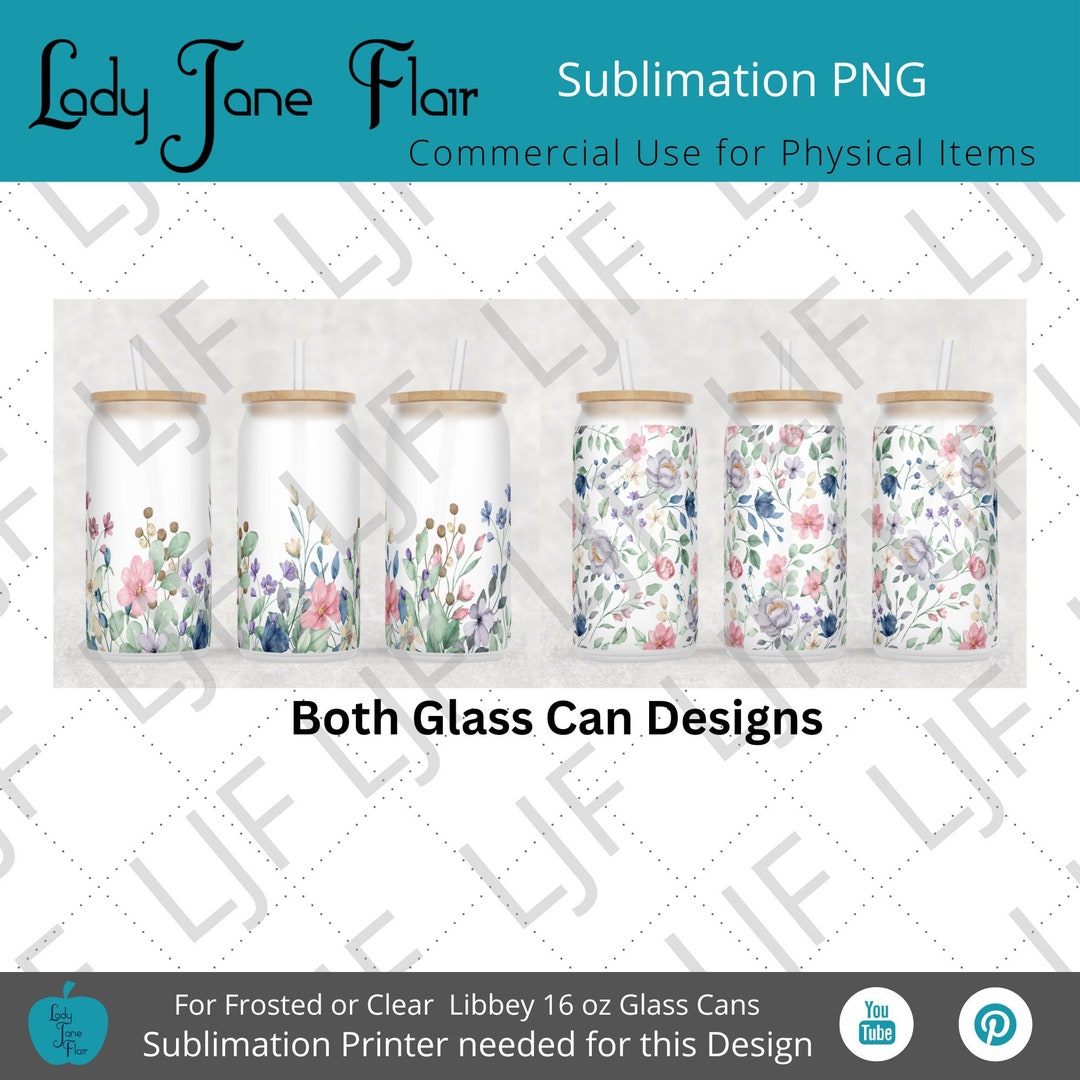 2 Watercolor Spring Garden 16 Oz Libbey Glass Can Tumbler Sublimation ...