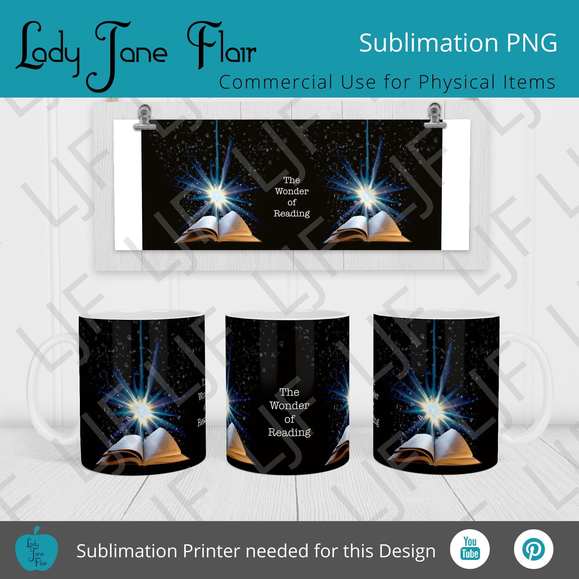 Wonder of Reading Mug Design for Sublimation Mug Template 12 - Etsy
