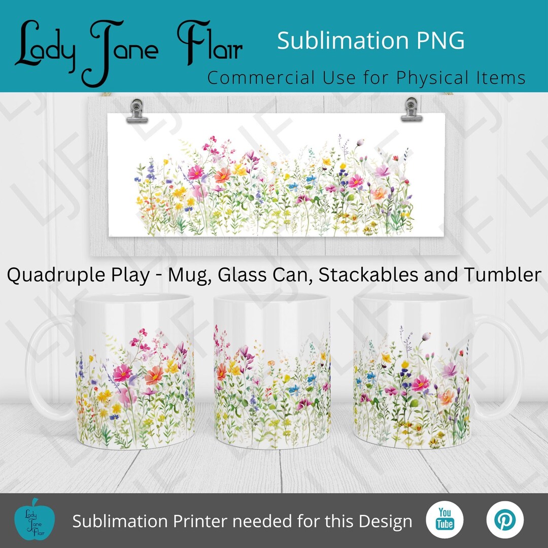 Watercolor Flower Border Sublimation Bundle, Mugs, Tumblers (PNG) - Etsy