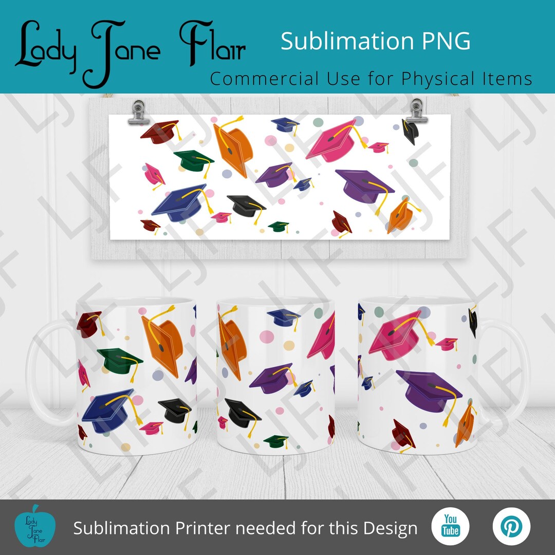 Graduation Mug Sublimation Design - Caps & Polka Dots (PNG, PDF) - Etsy