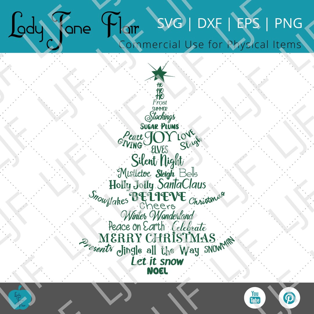 Christmas Tree Word Art SVG - Christmas Word Tree SVG - Digital ...