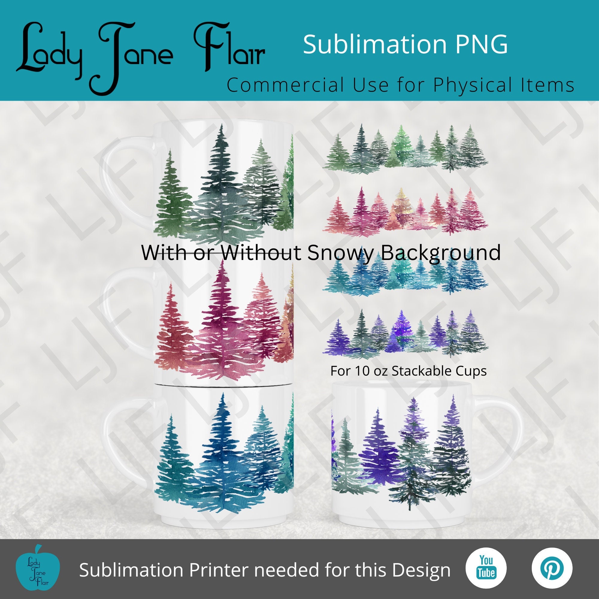 Colorful Watercolor Winter Pine Tree Designs for Sublimation - Etsy