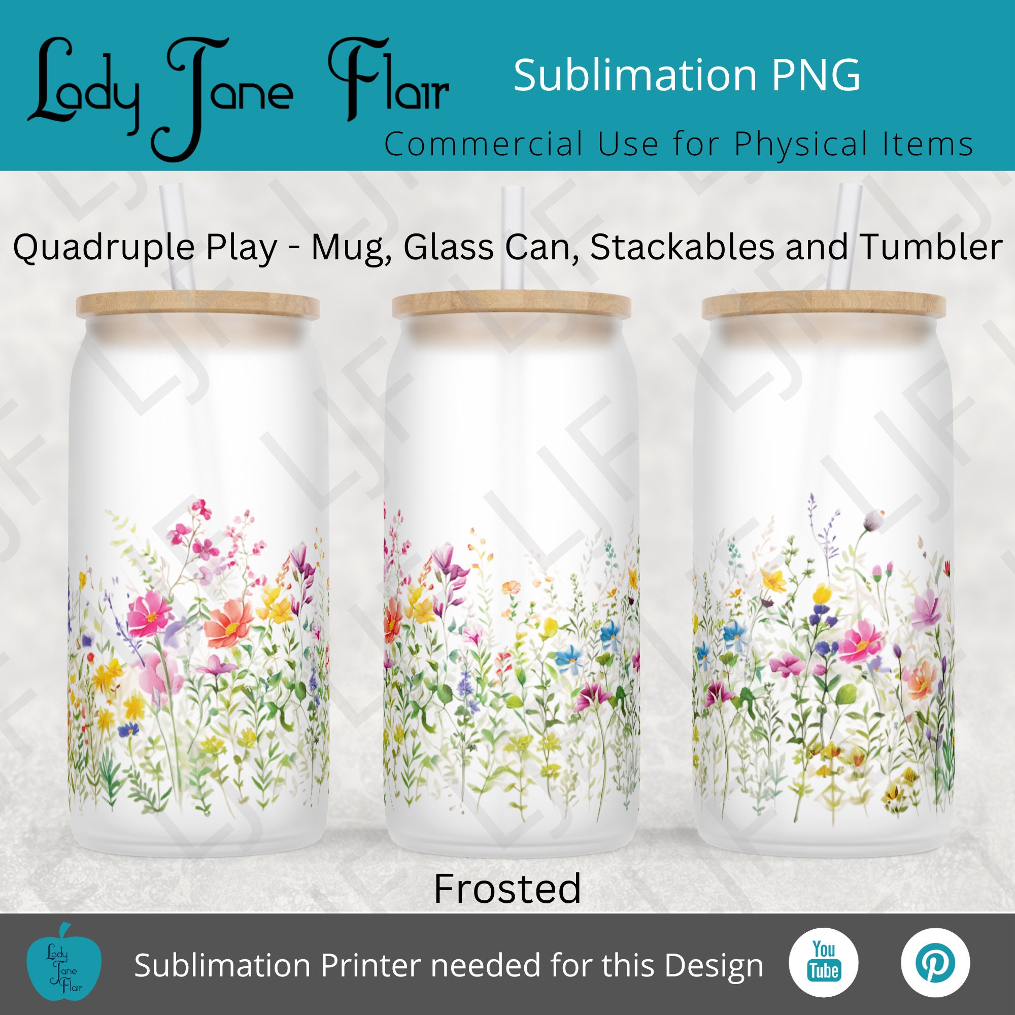 Watercolor Flower Border Sublimation Bundle, Mugs, Tumblers (PNG) - Etsy