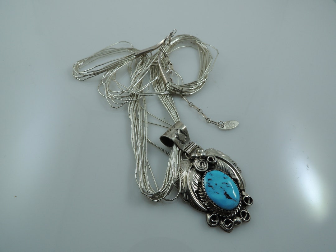 Cadena de plata nativa americana de 18 y 17 hebras con colgante de ...