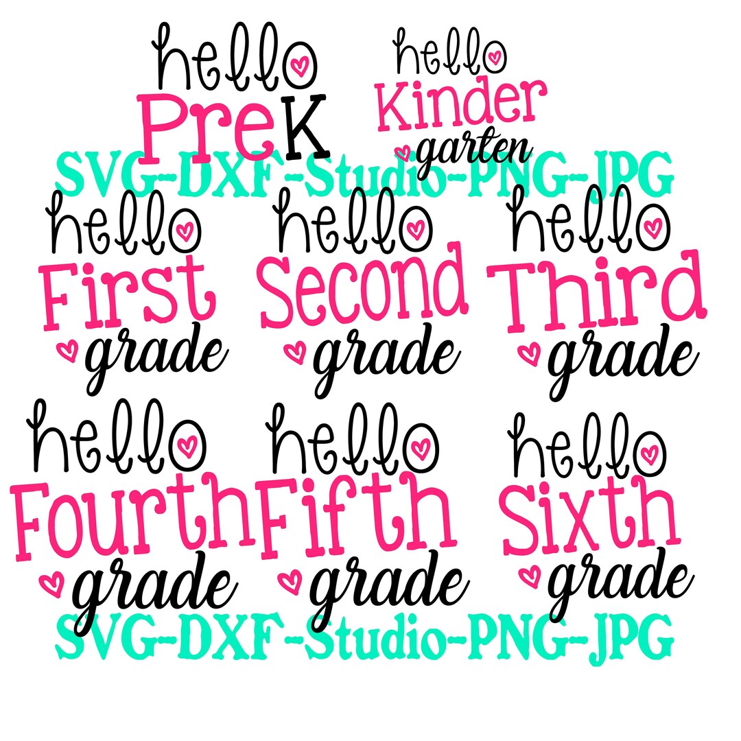 Hello Grade Back to School 8 Files Design Bundle SVG DXF JPG Pre K ...