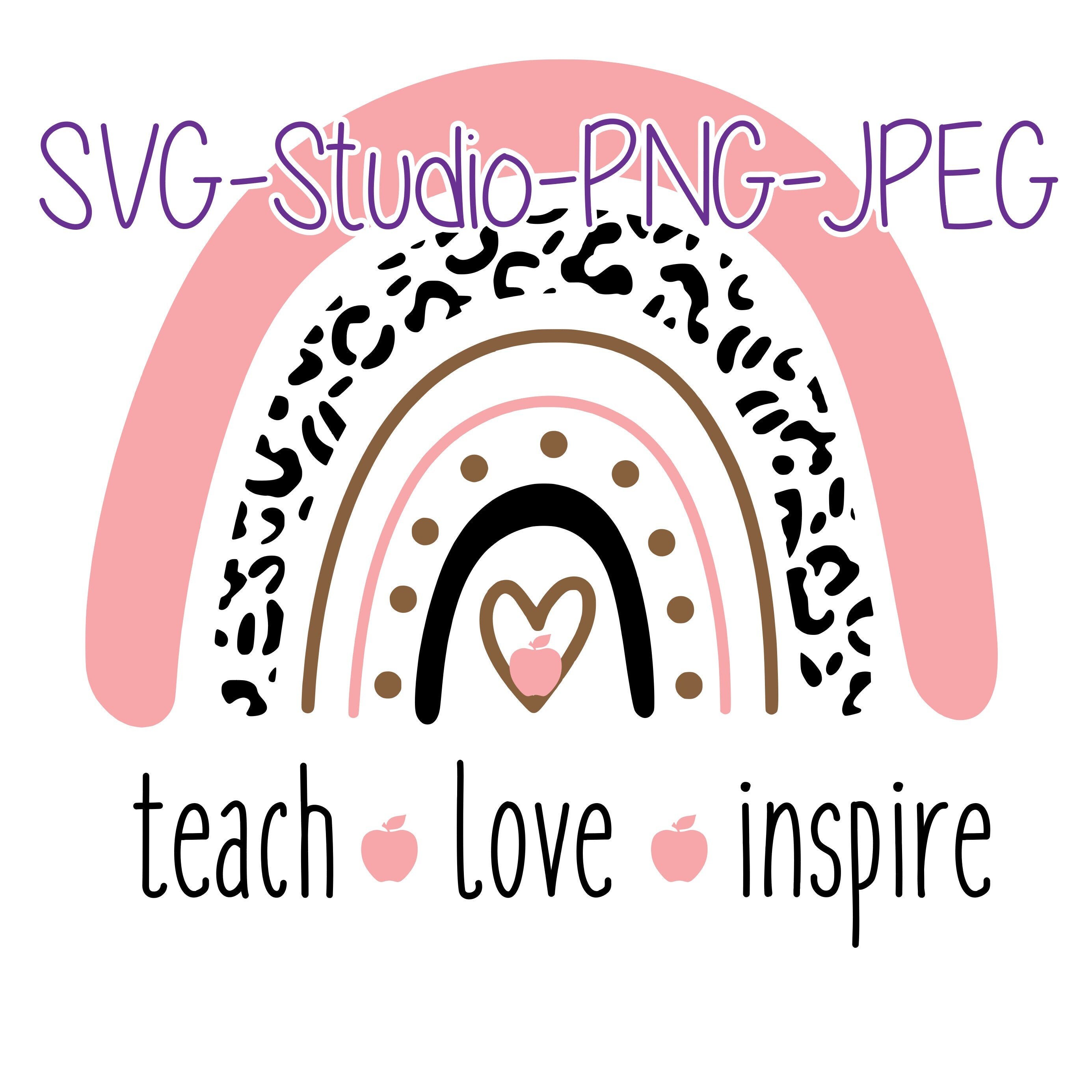 SVG Boho Rainbow Teacher Teach Love Inspire with Apples | Etsy