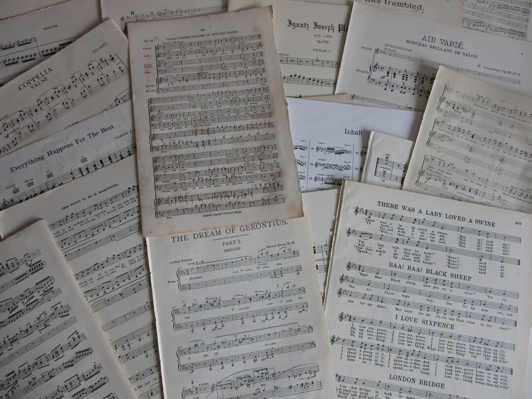 Vintage Sheet Music Pages - 10 or 20 Sheets | Old Sheet Music | Junk ...