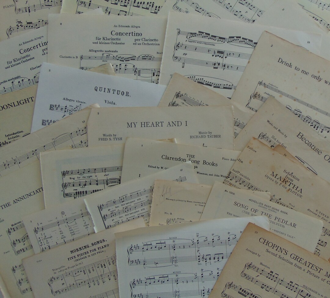 10 Sheets Vintage Sheet Music Pages | Single Sided |sheet Music on One ...