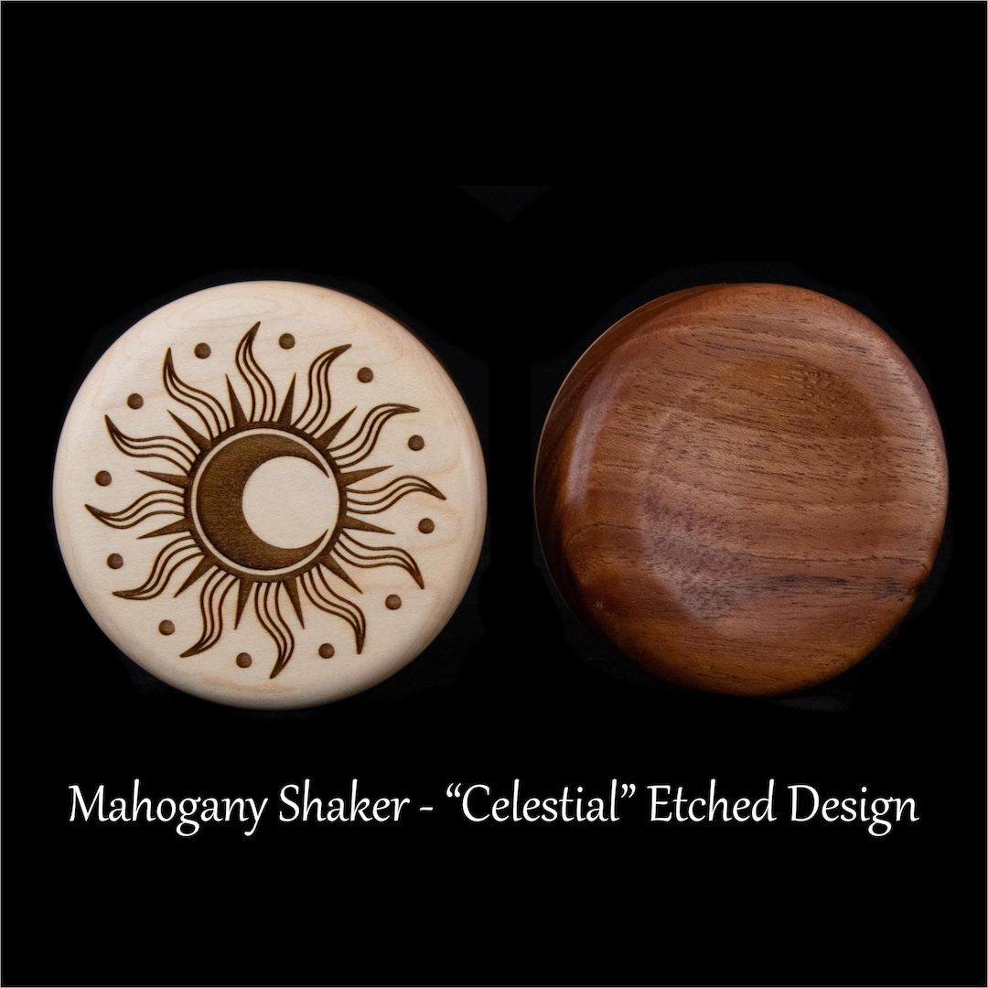 Round Pocket Shaker, Celestial Design, Mahogany Wood, Handcrafted ...