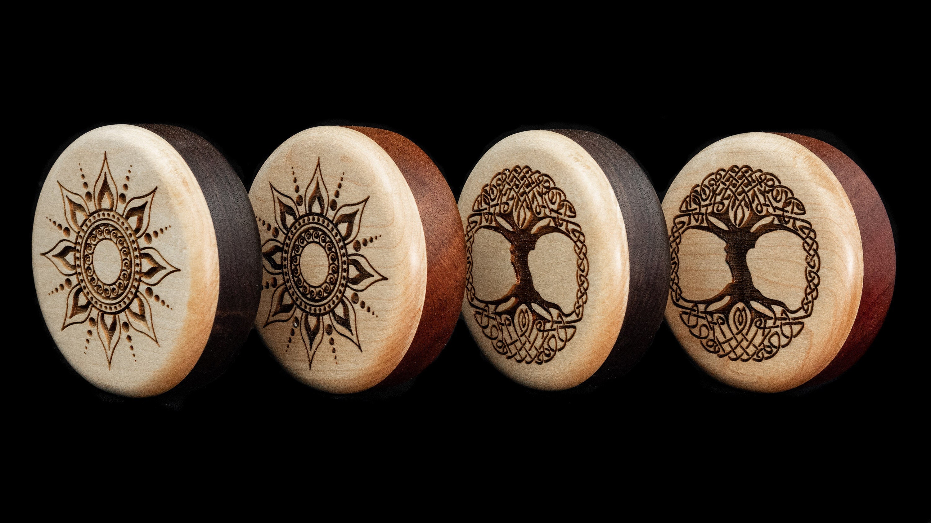 Round Pocket Shaker, Tree of Life Design, Walnut Wood, Handcrafted ...