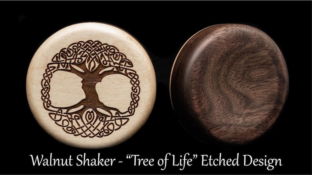 Round Pocket Shaker, Tree of Life Design, Walnut Wood, Handcrafted ...