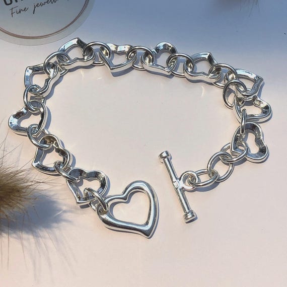 LOVE HEART Bracelet Solid Sterling Silver Heart Jewellery Chunky Silver Bracelet Silver Bangle Womens Bracelet Heart Link Bracelet Etsy Ireland