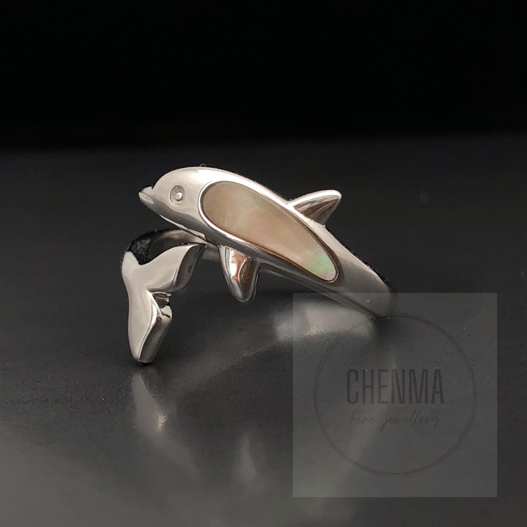Mother of Pearl Dolphin Ring, Sterling Silver Dolphin Jewellery ...