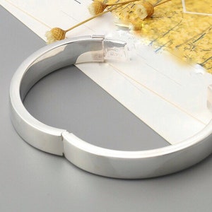 Sterling Silver Hinged Bangle Bracelet, Polished Open Bangle, Chunky ...