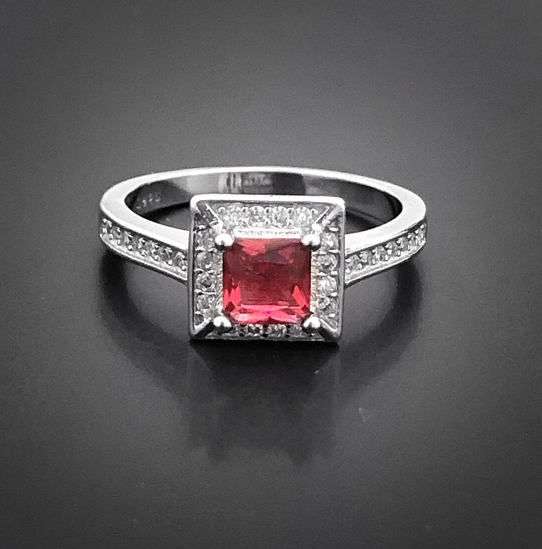 PYRAMID Ruby Sterling Silver Ring, Red Ruby Ring, Ruby Engagement Ring ...