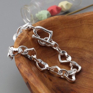 LOVE HEART Bracelet, Solid Sterling Silver Heart Jewellery, Chunky ...