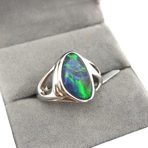 Australian Blue Opal Sterling Silver Ring, October Birthday Gift ...