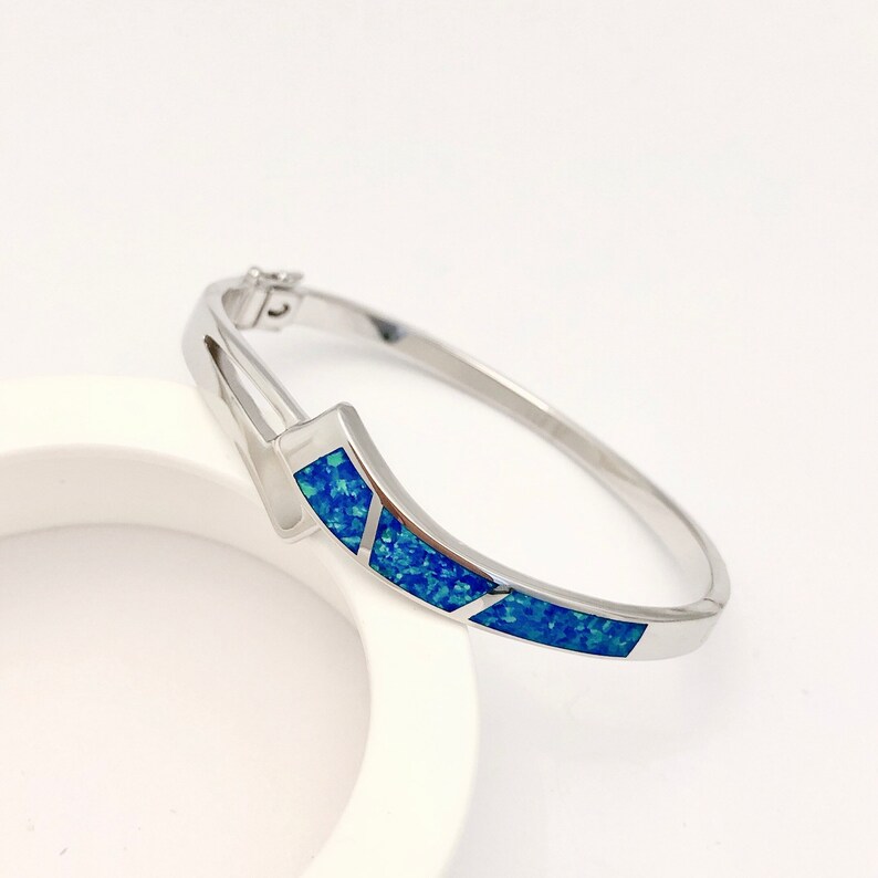 Blue Opal Solid Sterling Silver Bangle Bracelet Fire Opal | Etsy