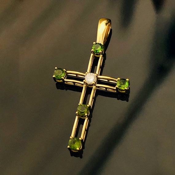 Natural Green Emerald Cross necklace Solid Gold Cross | Etsy