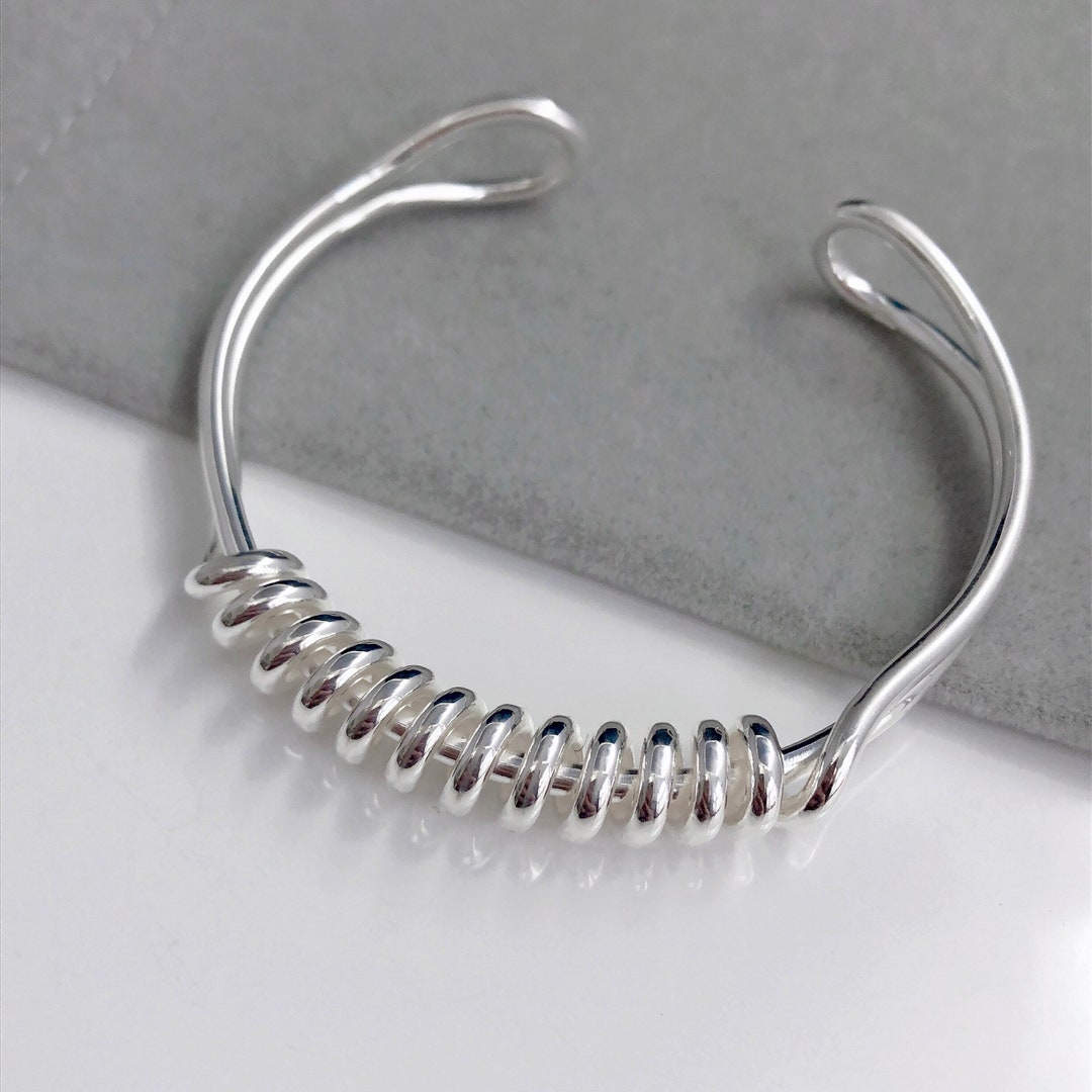 Springs Silver Bracelet, Solid Sterling Silver Bangle, Chunky Silver ...
