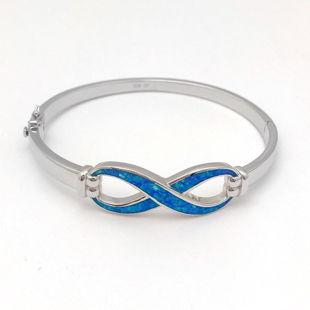Blue Opal Infinity Design Sterling Silver Bangle, Infinity Bracelet ...