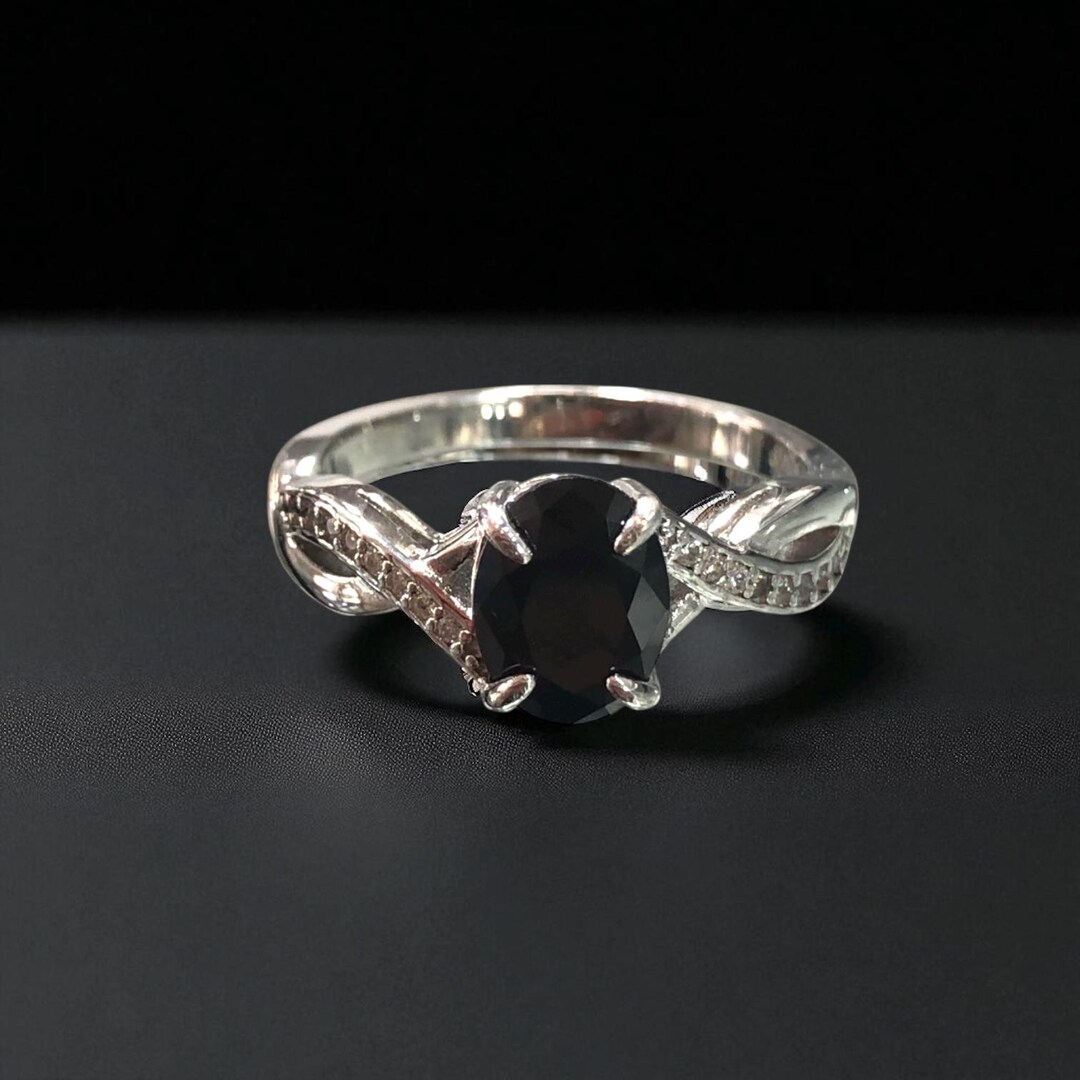LUNA Black Onyx Ring, Sterling Silver Engagement Ring, Onyx Gemstone ...