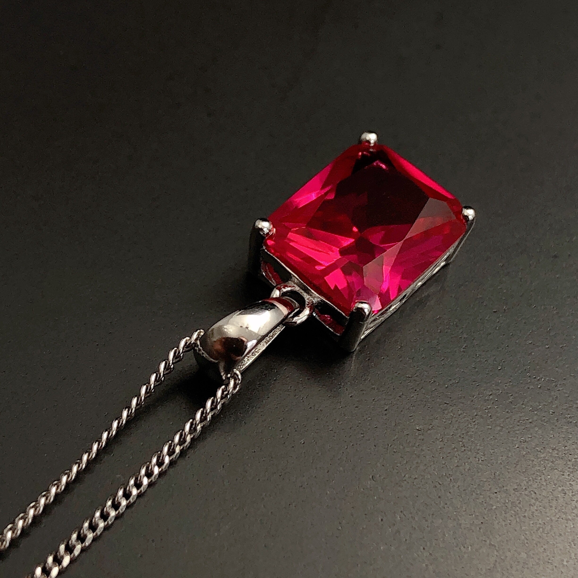 MIA Rectangle Ruby Necklace, July Birthstone, Sterling Silver Necklace ...