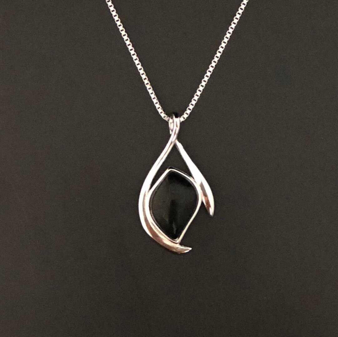 Black Granite Pendant, Sterling Silver and 18ct Gold Plating Necklace ...
