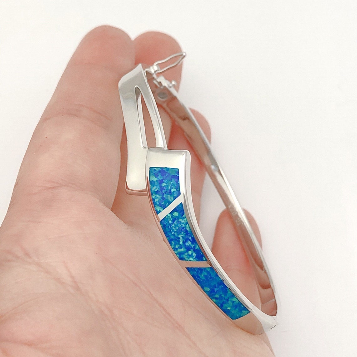 Blue Opal Solid Sterling Silver Bangle Bracelet Fire Opal | Etsy