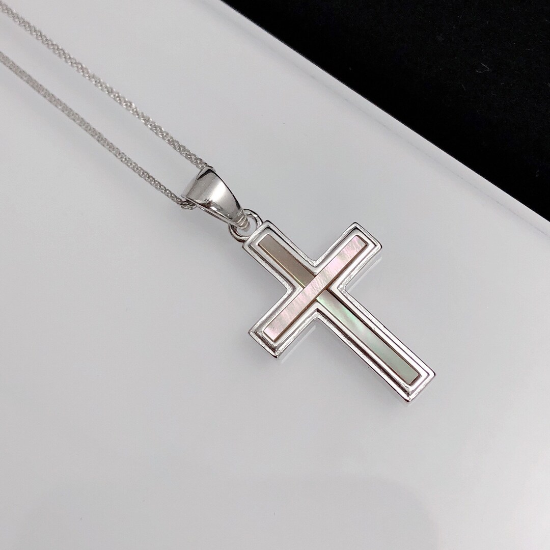 Sterling Silver Mother of Pearl Cross Necklace, Pendant, Silver Cross ...