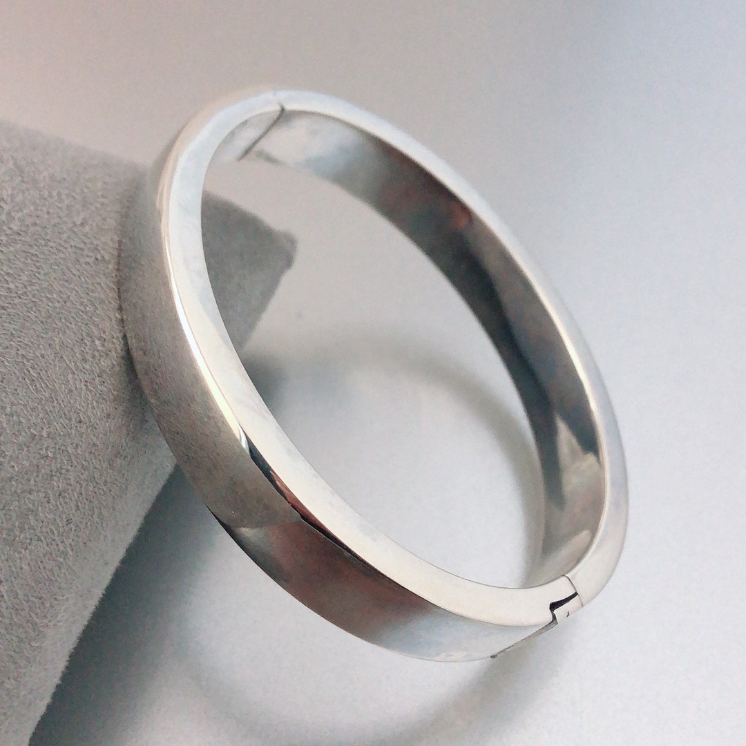 Sterling Silver Hinged Bangle Bracelet, Polished Open Bangle, Chunky ...