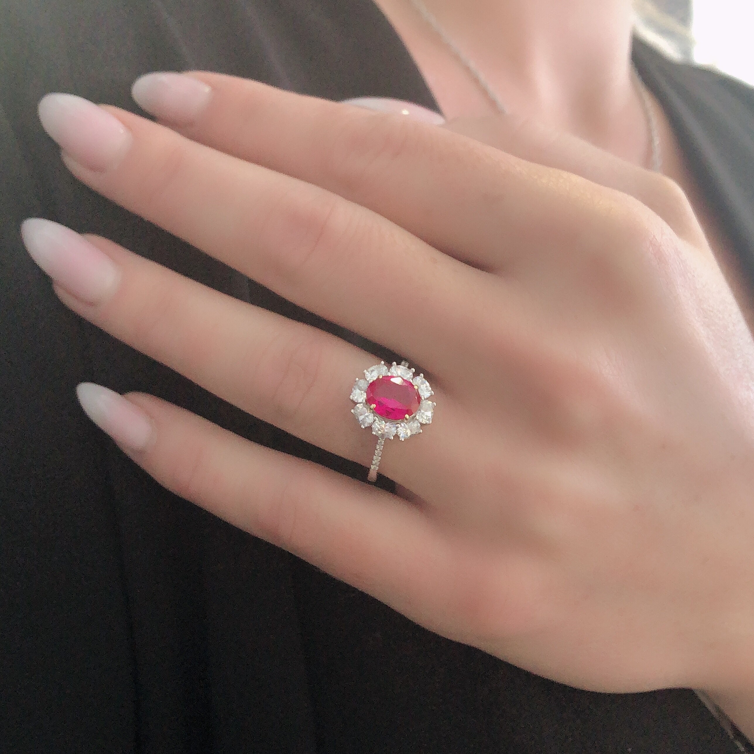 ROUGE Ruby Ring Sterling Silver Halo Ring Evening Ring - Etsy