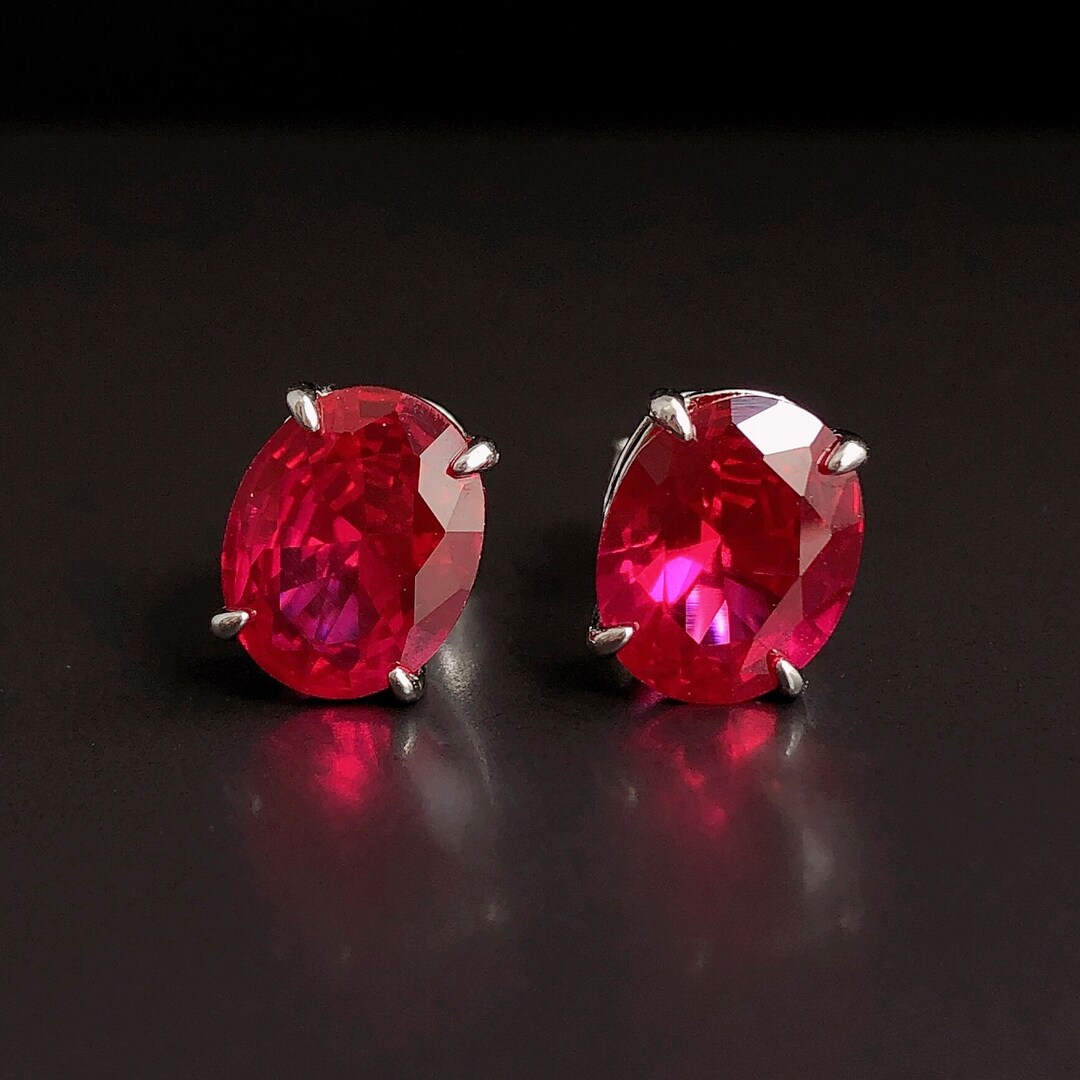 Ruby Red Oval Stud Earrings, Sterling Silver Gemstone Earrings, July ...
