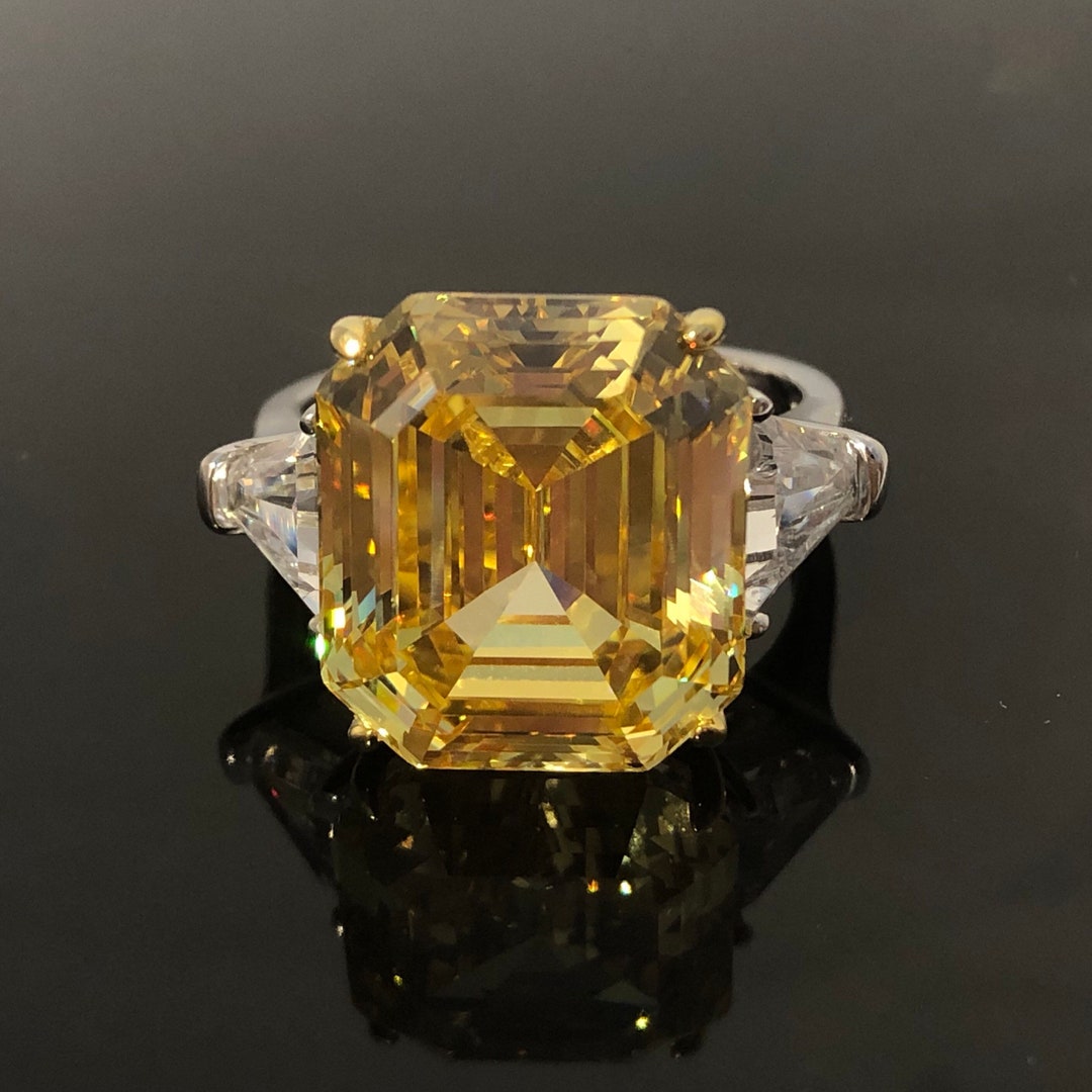 MEGA Citrine Gold Ring, Large Yellow Citrine Ring, Citrine Platinum ...