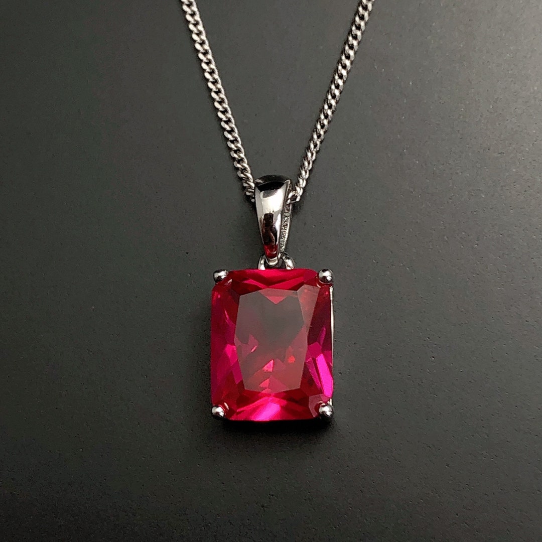 MIA Rectangle Ruby Necklace, July Birthstone, Sterling Silver Necklace ...