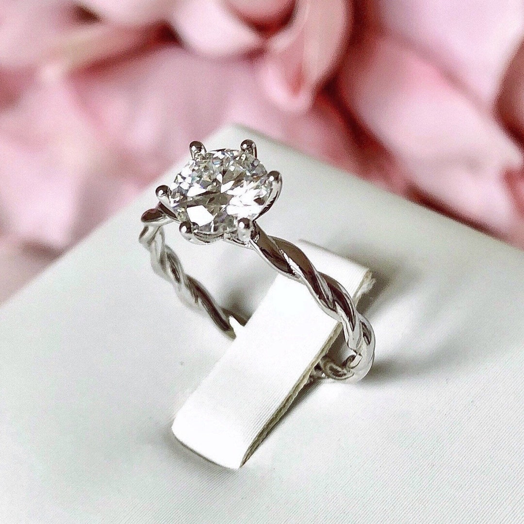 1ct Twist Band Diamond Engagement Ring, Solitaire Certified Moissanite ...