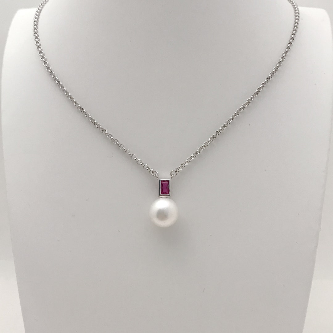 Chroma Red Ruby and Fresh Water Pearl Necklace, 40th Wedding ...