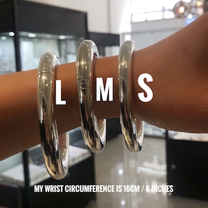 Doughnut Sterling Silver Round Bangle Bracelet, Statement Large Bangle ...