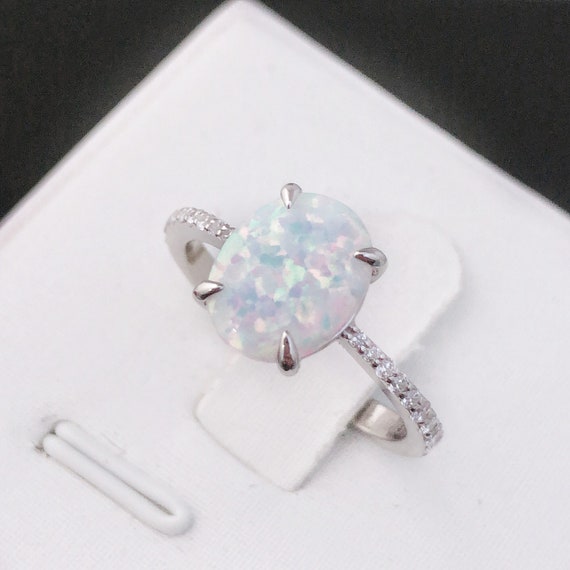White Opal Sterling Silver Ring Fire Opal Ring With Diamond - Etsy