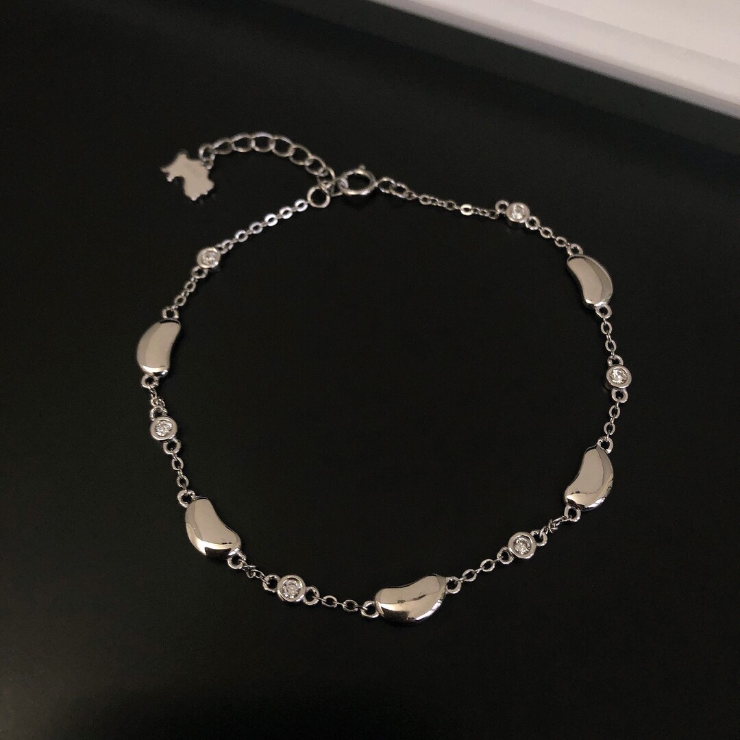 Bean Bracelet, Sterling Silver Bracelet, Unique, Dainty Bracelet, Clear ...