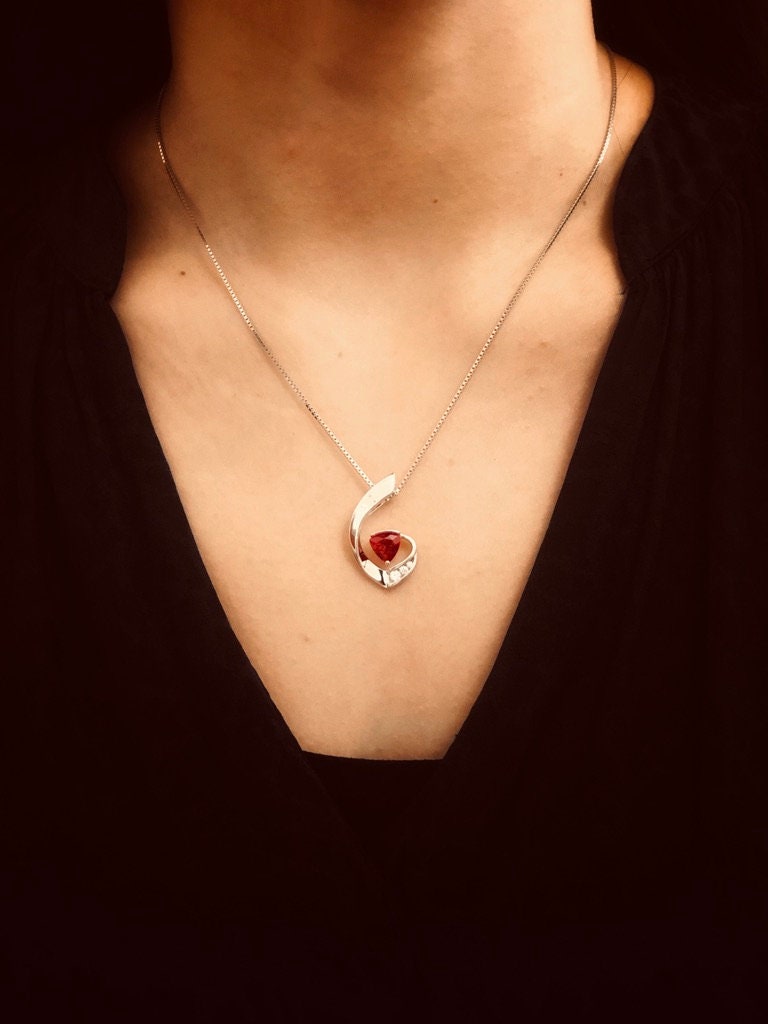 DAZZLE Ruby Necklace. Sterling Silver Gemstone Necklace, 40th Wedding ...