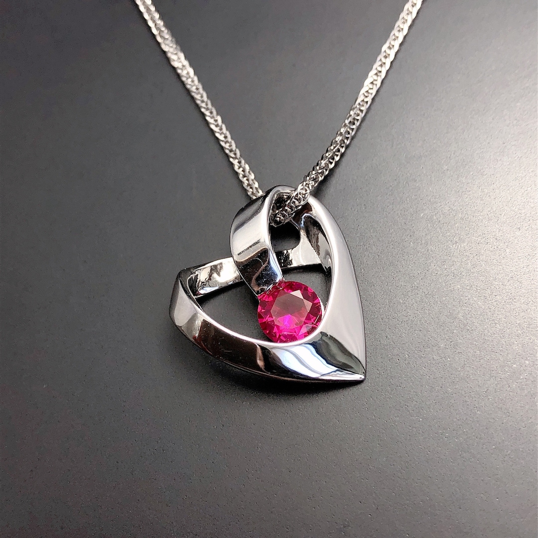 HEART Ruby Necklace. Sterling Silver Gemstone Necklace, 40th Wedding ...