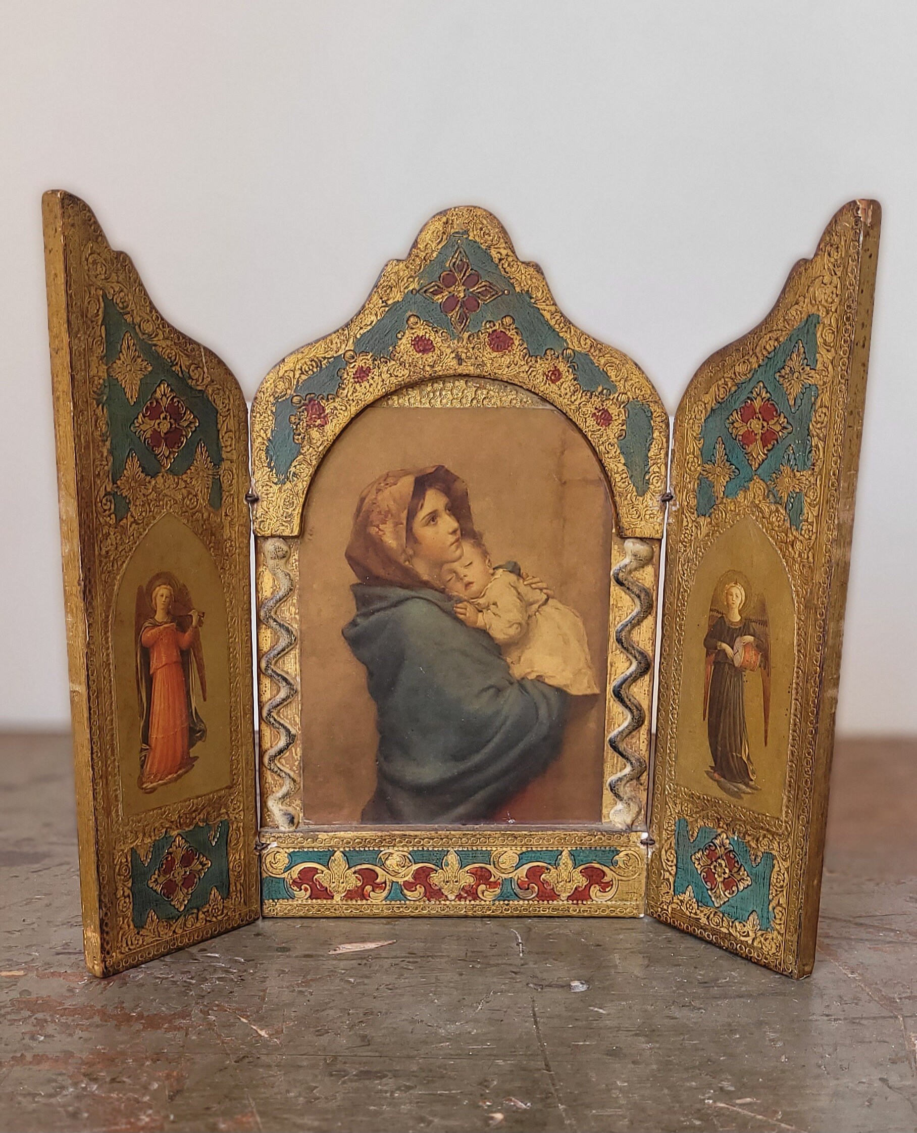 Antique Florentine Triptych, Altar Piece, Virgin Mary With Archangels - Etsy